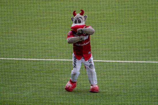 Mascot Diablos Rojos Entertains Fans During Editorial Stock Photo ...