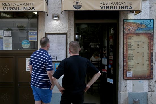 Customers Check Menu Outside Restaurant Sesimbra Editorial Stock Photo ...