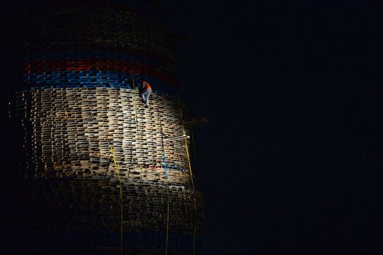 Bonfire Builder Preparing Large Bonfire Be Editorial Stock Photo ...