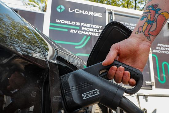 Man Charges His Electric Car Tesla Editorial Stock Photo - Stock Image ...