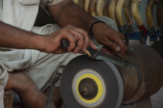 Pakistani Vendor Sharpen Axe Which Will Editorial Stock Photo - Stock ...