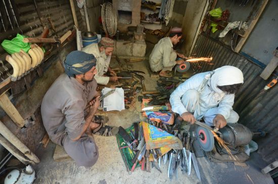 Pakistani Vendor Sharpen Axe Which Will Editorial Stock Photo - Stock ...