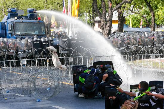 Riot Policemen Spray Water Cannons Protesters Editorial Stock Photo ...