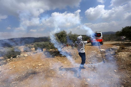 Palestinian Protester Uses Slingshot Hurl Back Editorial Stock Photo ...