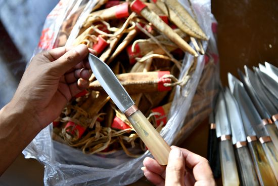 Worker Checks Finished Tibetan Knife Ethnic Editorial Stock Photo ...