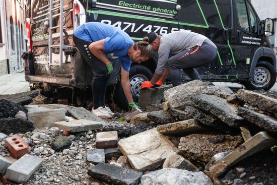 People Clear Rubble Street After Flooding Editorial Stock Photo - Stock ...