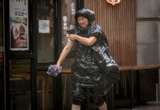 Woman Wearing Garbage Bags Protection Walks Editorial Stock Photo ...