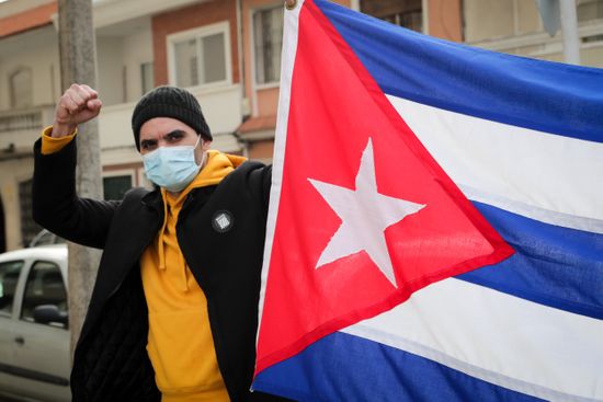 Cuban Citizen Shows Islands Flag During Editorial Stock Photo - Stock ...