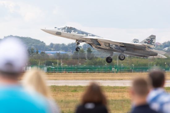 Sukhoi Su57 Fighter Jet Seen During Editorial Stock Photo - Stock Image ...