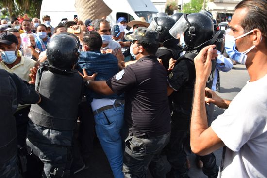 Tunisian Security Officers Hold Back Supporters Editorial Stock Photo