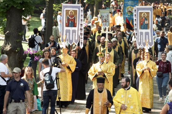 Cross Towers Above Group Priests During Editorial Stock Photo - Stock ...
