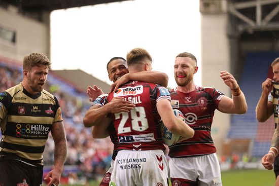 Wigans Sam Halsall Celebrates Jackson Hastings Editorial Stock Photo ...