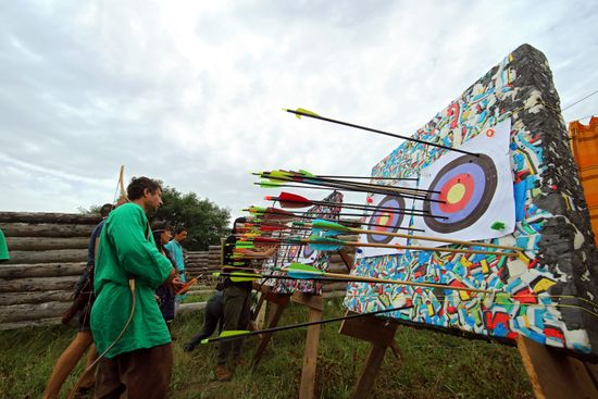 Medieval History Enthusiasts Stand By Targets Editorial Stock Photo ...
