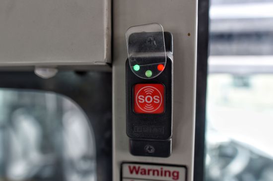Panic Button Inside Feeder Electric Bus Editorial Stock Photo - Stock ...