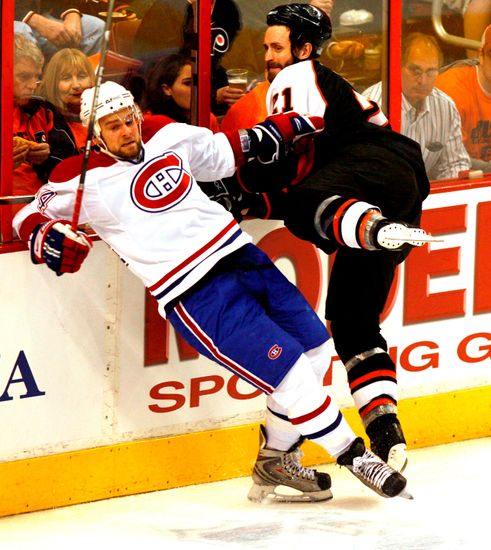 Philadelphia Flyers Jason Smith Slams Montreal Editorial Stock Photo ...