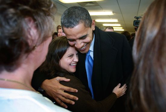 Us Presidentelect Barack Obama Hugs Customer Editorial Stock Photo ...