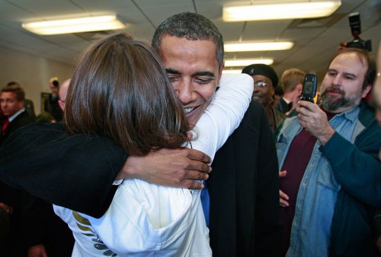 Us Presidentelect Barack Obama Hugs Customer Editorial Stock Photo ...