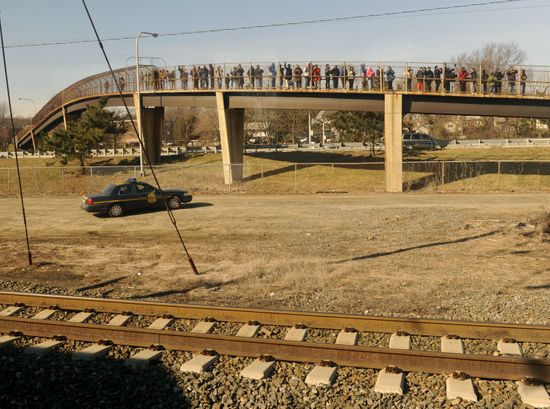 Supporters Watch Presidentelect Barack Obamas Train Editorial Stock ...