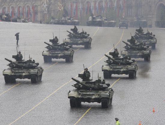 Russian Army Tanks Drive On Red Editorial Stock Photo - Stock Image ...