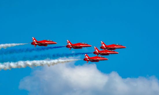 Red Arrows Flying Above Raf Waddington Editorial Stock Photo - Stock ...