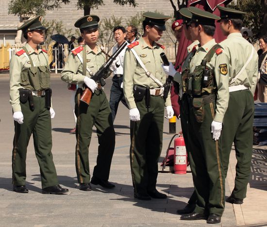 Chinese Soldiers Patrol Streets Downtown Beijing Editorial Stock Photo ...