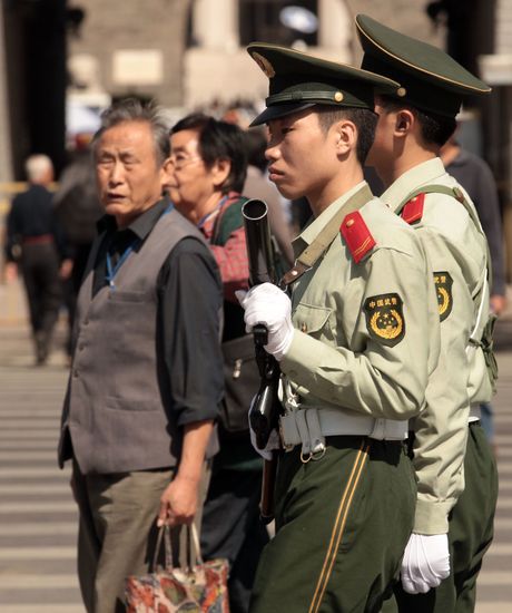 Chinese Soldiers Patrol Streets Downtown Beijing Editorial Stock Photo ...