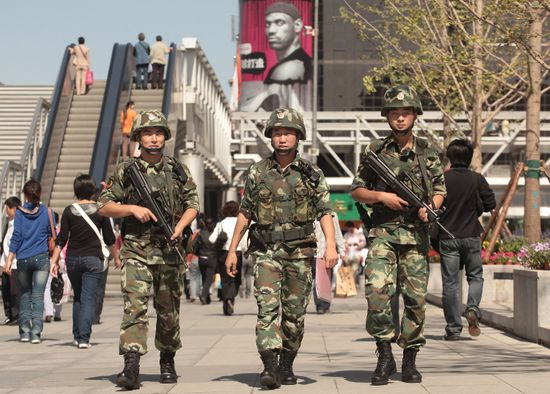 Chinese Soldiers Patrol Streets Downtown Beijing Editorial Stock Photo ...