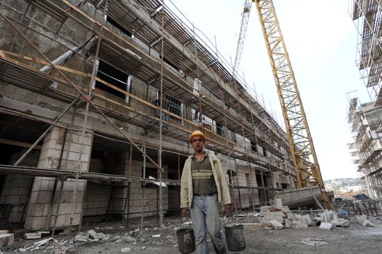 Palestinian Construction Worker Carries Buckets Concrete Editorial ...