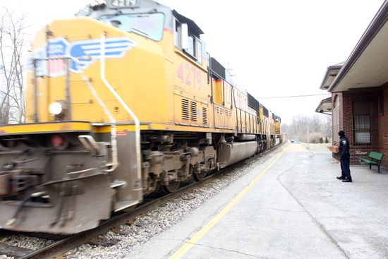 Freight Train Speeds By Small Amtrak Editorial Stock Photo - Stock ...
