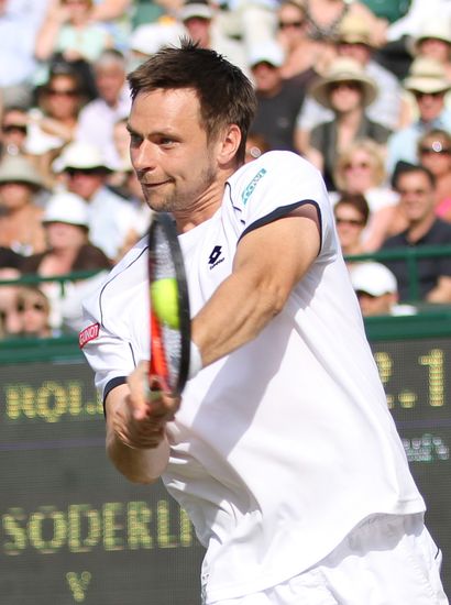 Swedens Robin Soderling Plays Against Spains Editorial Stock Photo ...
