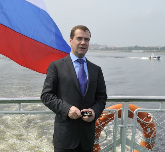 Russian President Dmitry Medvedev Takes Boat Editorial Stock Photo ...