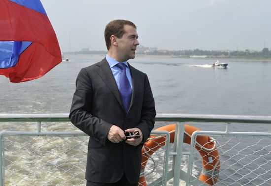 Russian President Dmitry Medvedev Takes Boat Editorial Stock Photo ...