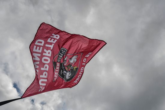 Exeter City Flag During Efl Sky Editorial Stock Photo - Stock Image ...