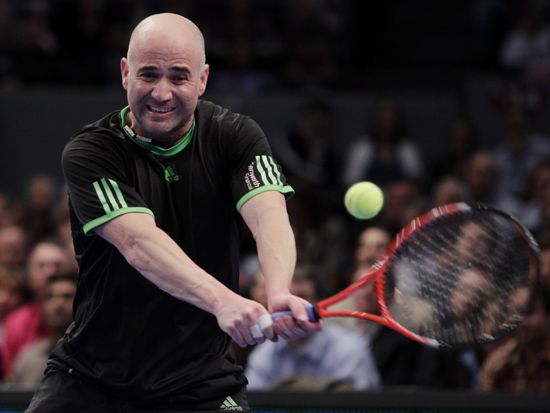 Tennis Legend Andre Agassi Hits Backhand Editorial Stock Photo - Stock ...