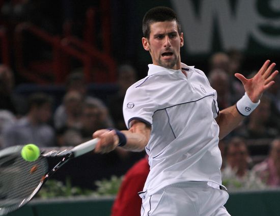 Serbian Novak Djokovic Hits Shot During Editorial Stock Photo - Stock ...