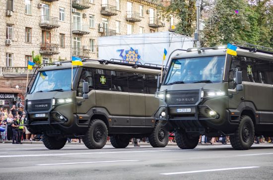 Ukrainian Military Vehicles Drive Formation During Editorial Stock ...