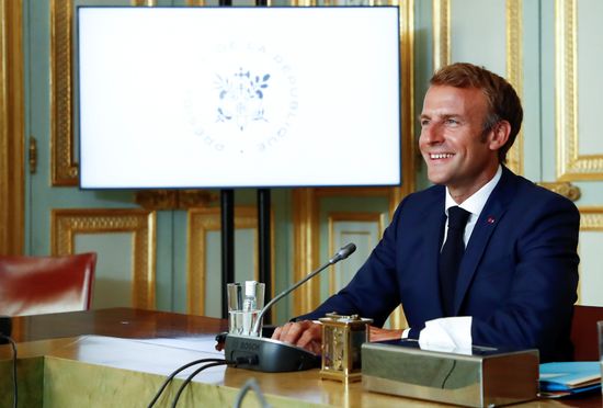 French President Emmanuel Macron Attends Virtual Editorial Stock Photo ...