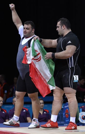 Iranian Weightlifter Behdad Salimkordasiabi R Teammate Editorial Stock ...