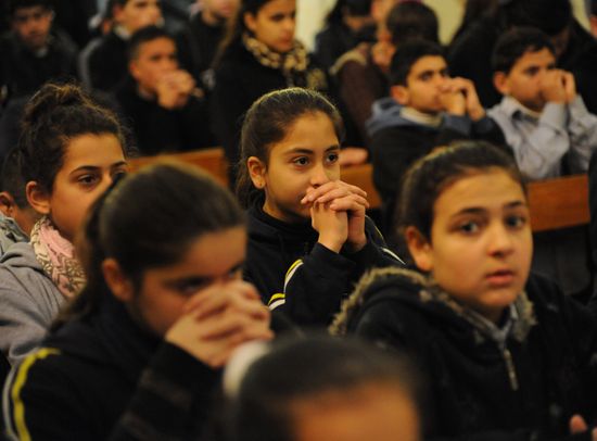 Palestinian Catholic Students Pray During Ash Editorial Stock Photo ...