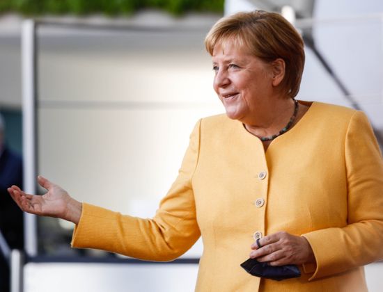 German Chancellor Angela Merkel Gestures During Editorial Stock Photo ...