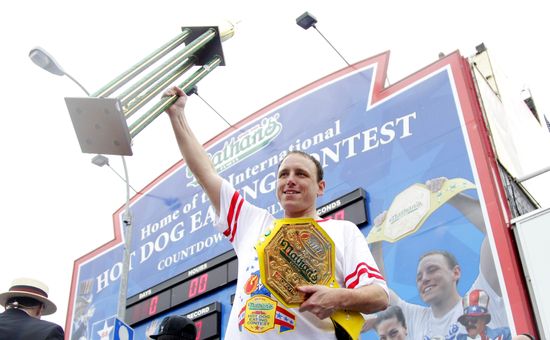 Joey Chestnut Holds Championship Trophy Belt Editorial Stock Photo ...