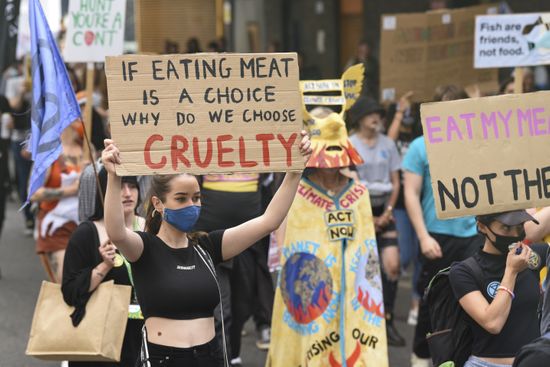 Protester Holds Placard Saying Eating Meat Editorial Stock Photo ...