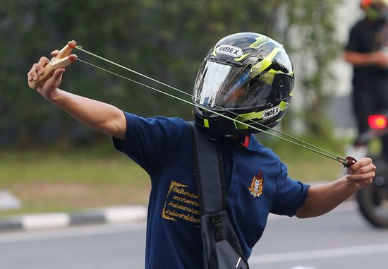 Protester Uses Slingshot Throw Stone Riot Editorial Stock Photo - Stock ...
