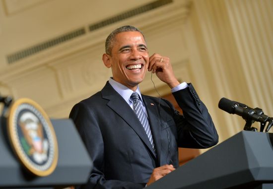 President Barack Obama Speaks During Joint Editorial Stock Photo ...