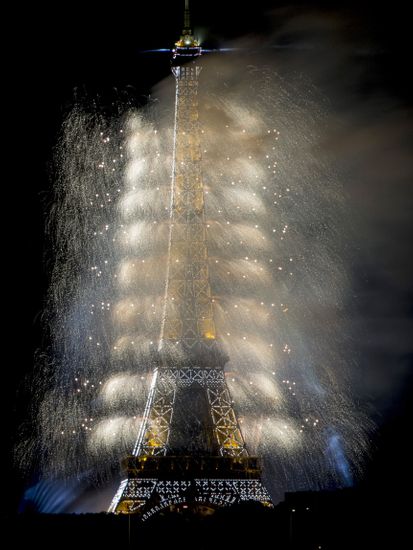 Fireworks Explode Around Eiffel Tower During Editorial Stock Photo - Stock Image | Shutterstock