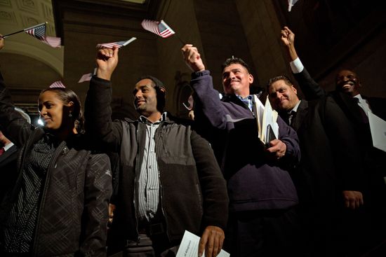 Naturalization Candidates Raise Their Hands Pledge Editorial Stock ...