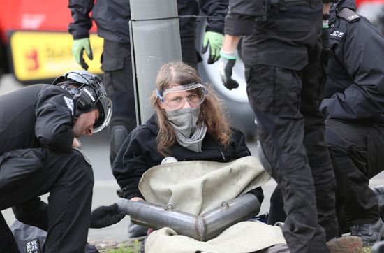 Protesters Hands Concealed Inside Metal Tube Editorial Stock Photo ...