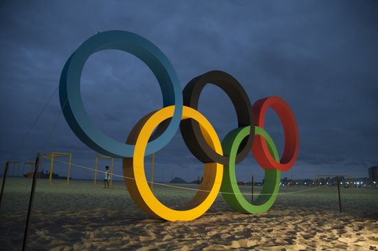 Set Olympic Rings Seen On Copacabana Editorial Stock Photo - Stock ...