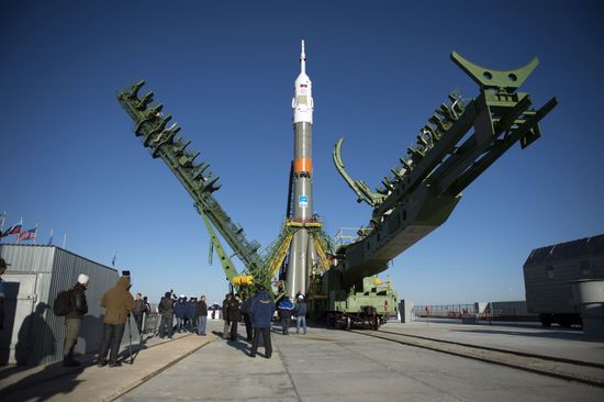 Gantry Arms Raised Around Soyuz Ms02 Editorial Stock Photo - Stock ...