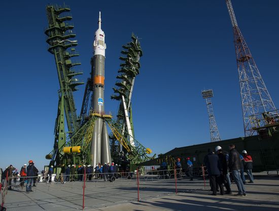 Gantry Arms Raised Around Soyuz Ms02 Editorial Stock Photo - Stock ...
